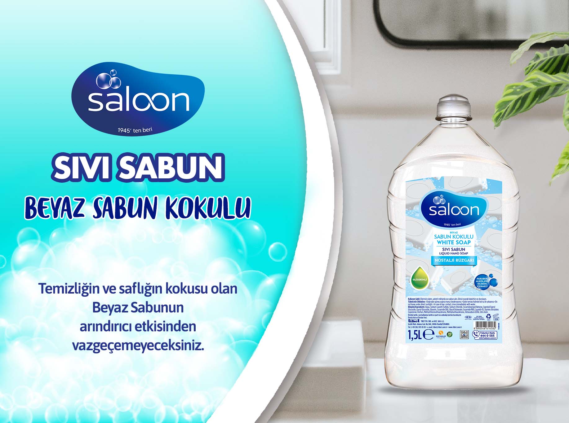 Saloon Sıvı Sabun Beyaz Sabun Kokulu 1,5 - Komşu